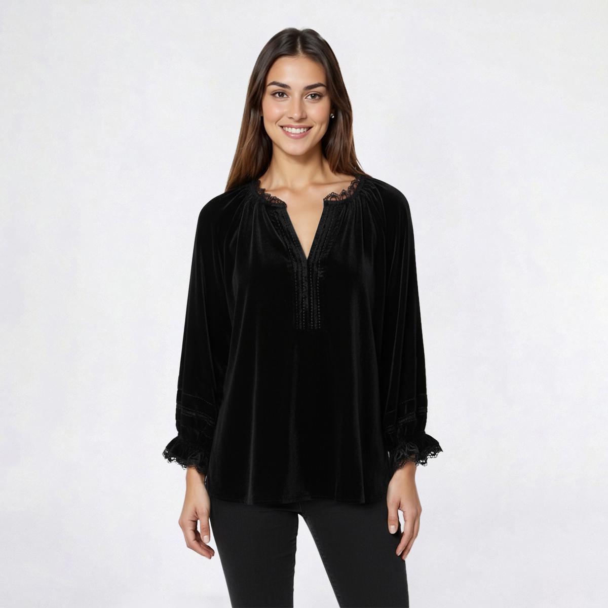 Click here for Petite Architect(R) 3/4 Sleeve Popover Velvet Blou... prices