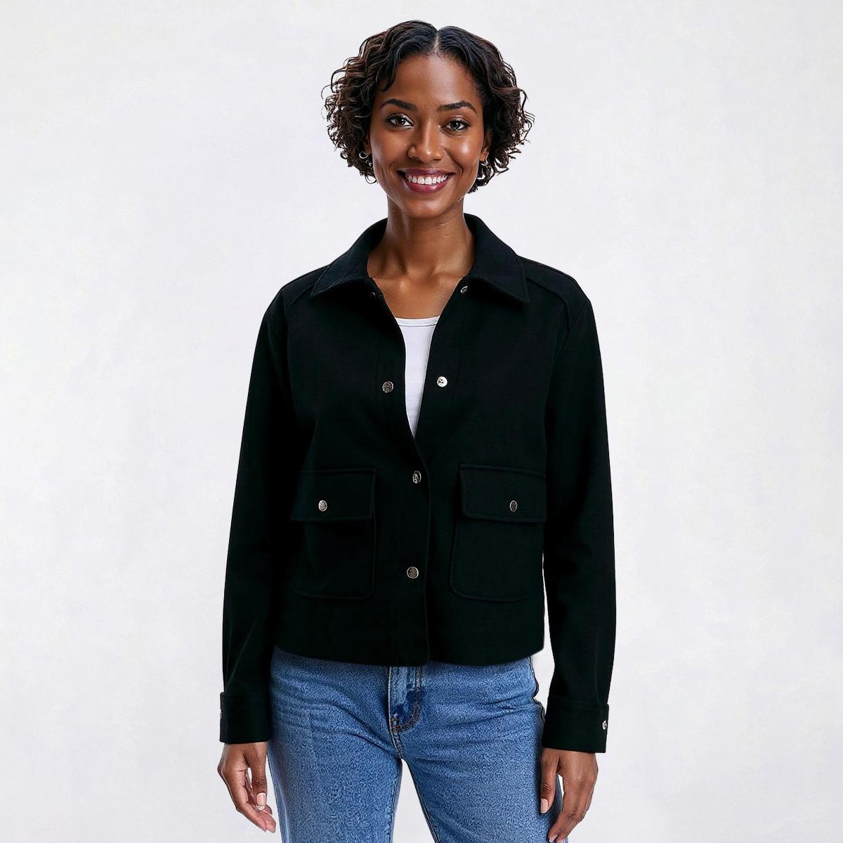 Plus Size Architect(R) Long Sleeve Solid Crop Shacket