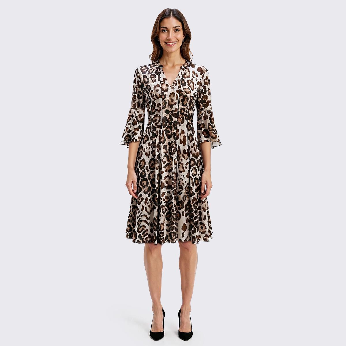Click here for Womens Sami & Jo 3/4 Bell Sleeve Leopard A-Line Dr... prices