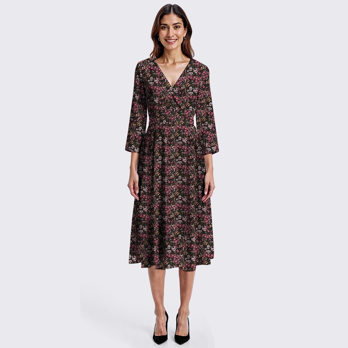 Click here for Womens Perceptions 3/4 Sleeve Floral Side Twist Kn... prices