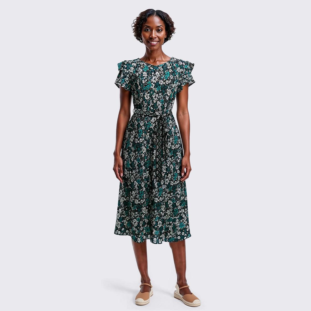 Click here for Womens Perceptions Short Sleeve Double Ruffle Flor... prices
