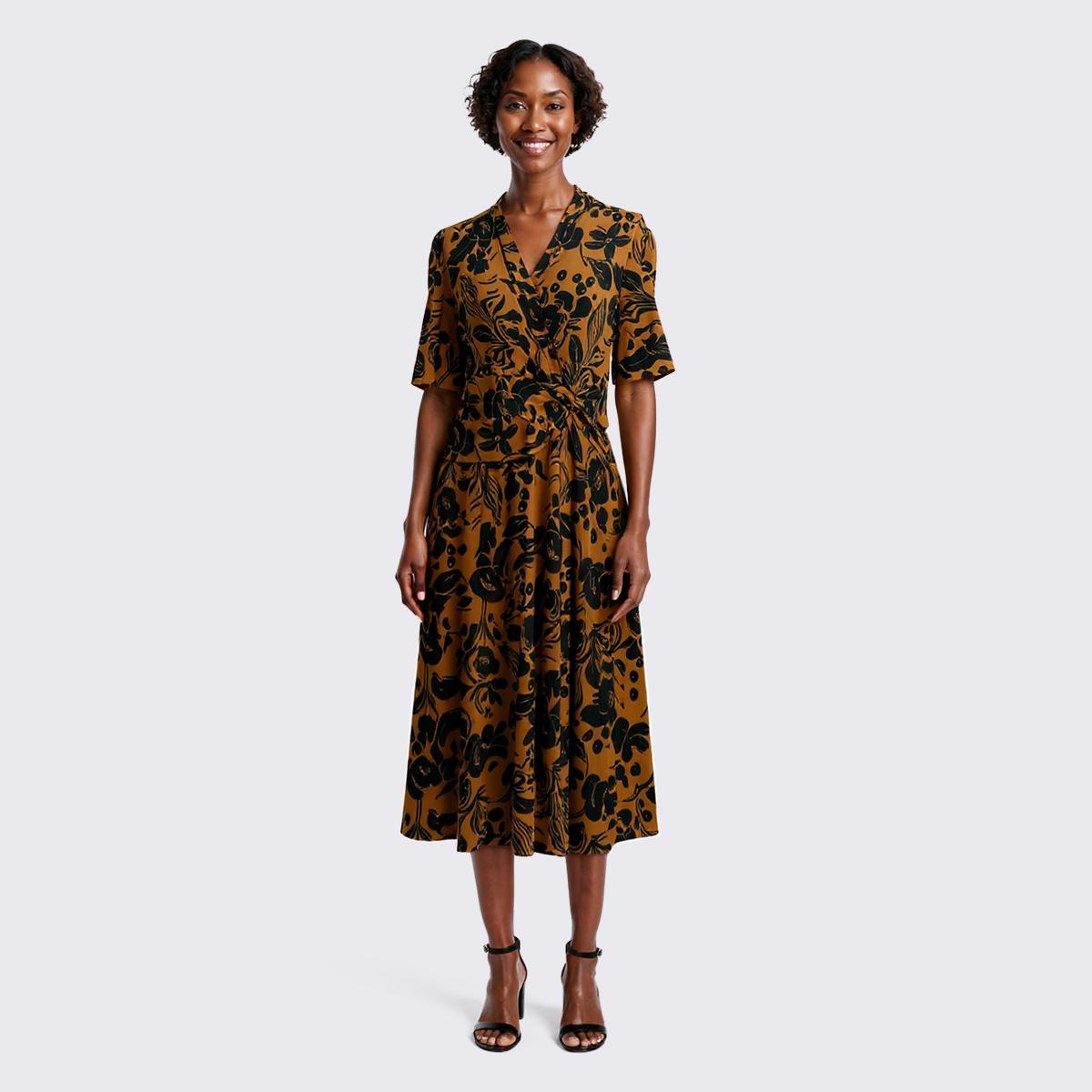Womens Perceptions Elbow Sleeve Floral Wrap Dress