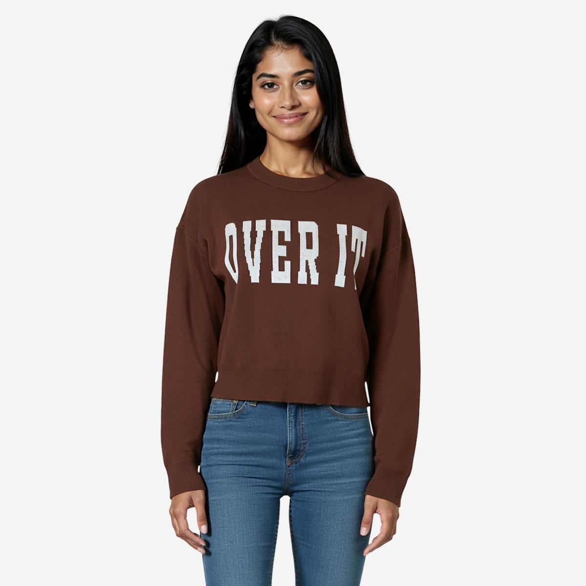 Click here for Juniors No Comment Graphic Over It Sweater prices