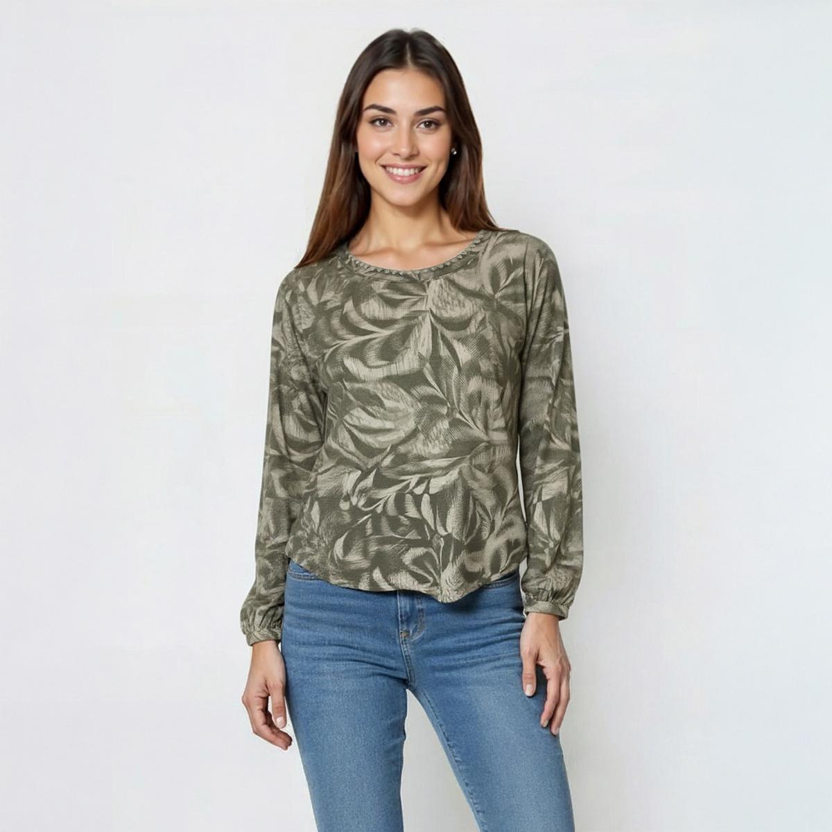 Click here for Womens Democracy Long Sleeve Round Neck Abstract B... prices