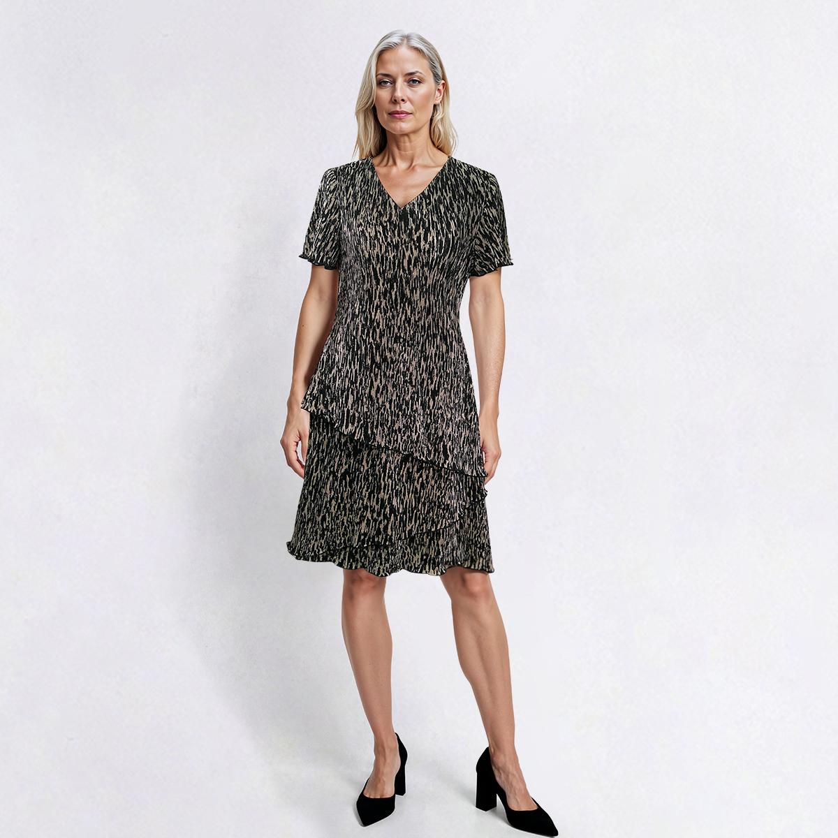 Click here for Womens Connected Apparel Short Sleeve Tiered Bodre... prices