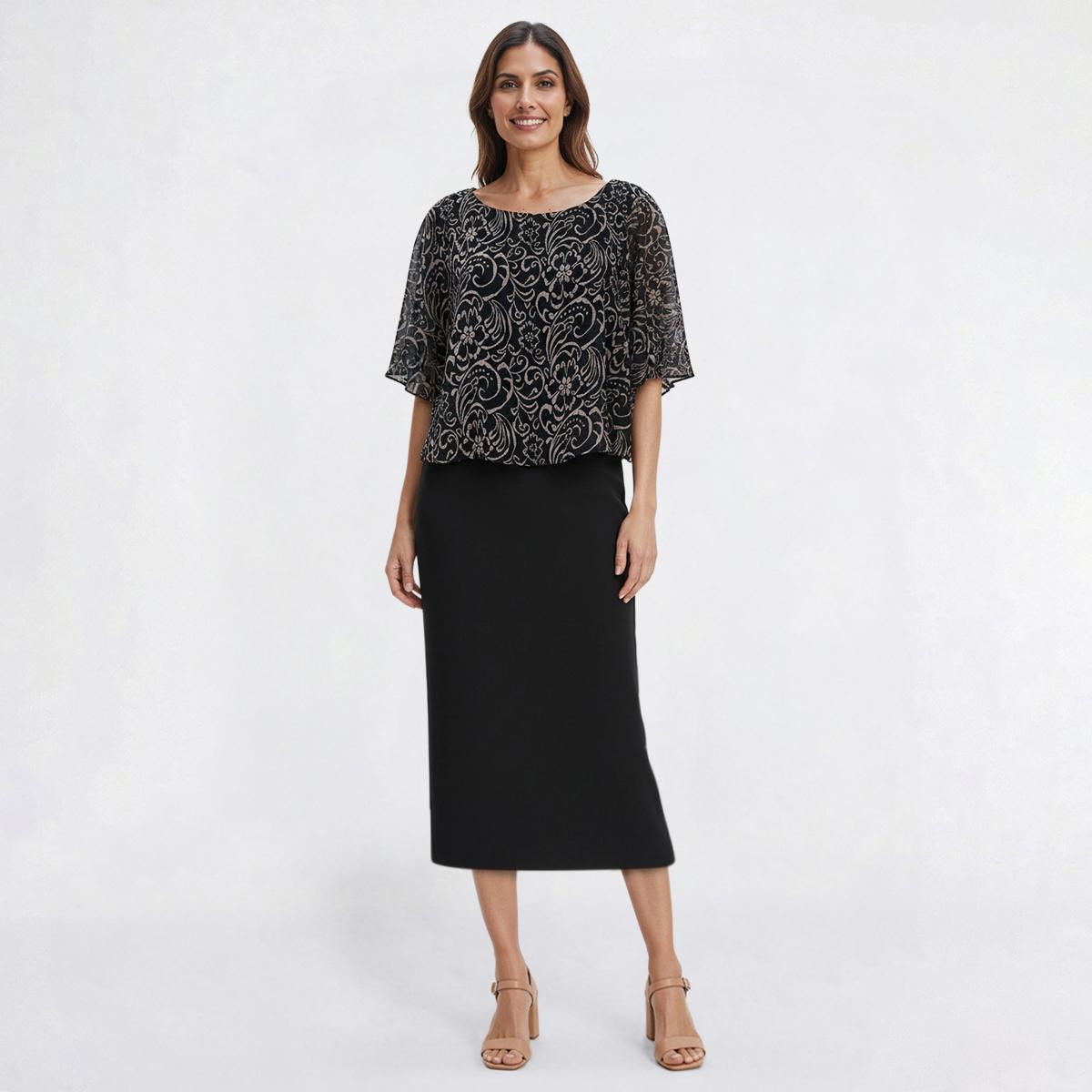 Womens Connected Apparel Sheer Swirl Poncho Overlay Evening Gown