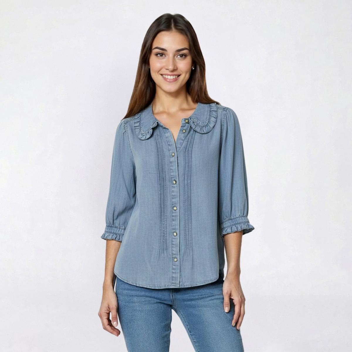 Click here for Womens Democracy Elbow Sleeve Ruffle Collar Button... prices