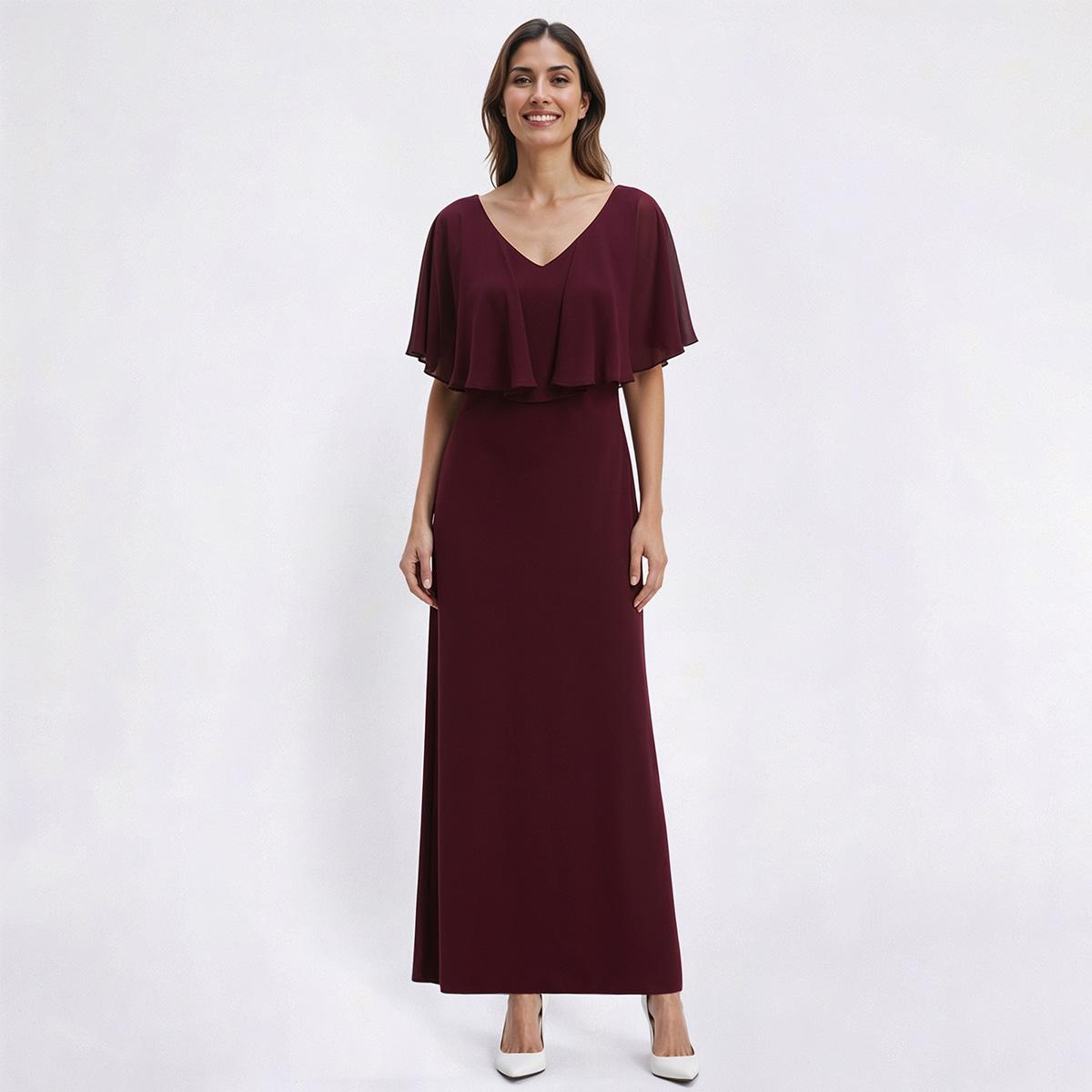 Click here for Petite Connected Apparel Sheer Ruffle Overlay Even... prices