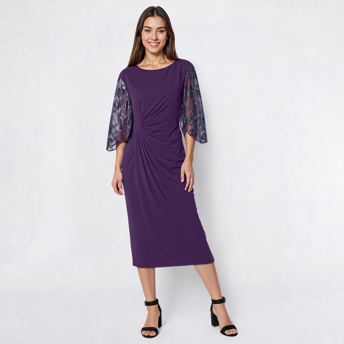 Click here for Petite Connected Apparel Sheer Sleeve Side Ruched... prices