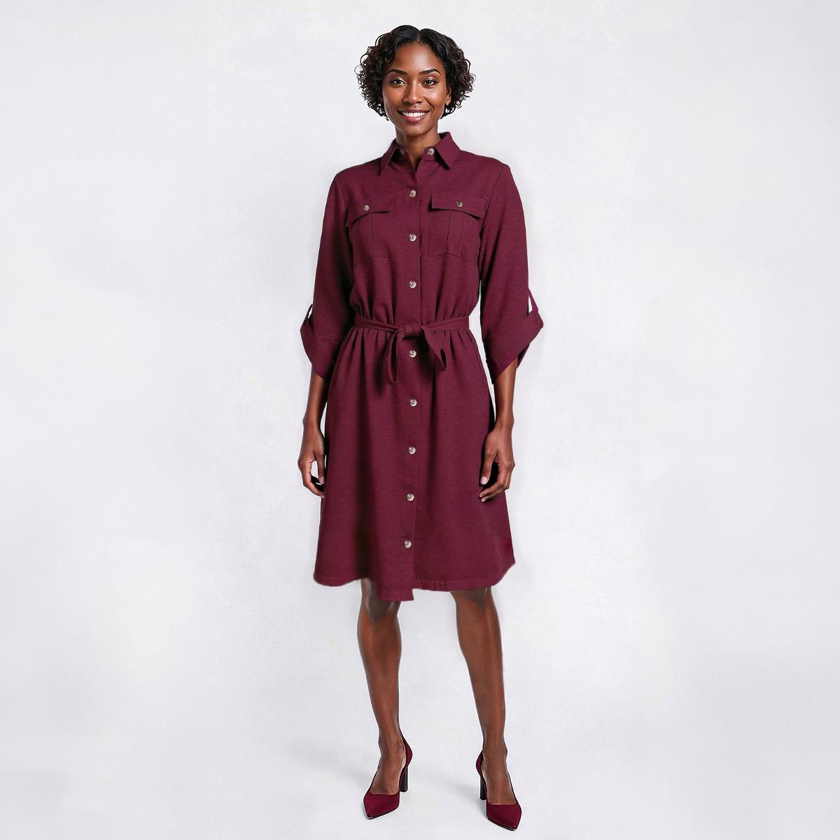 Click here for Womens Emma & Michele Roll Tab Solid Linen Like Sh... prices