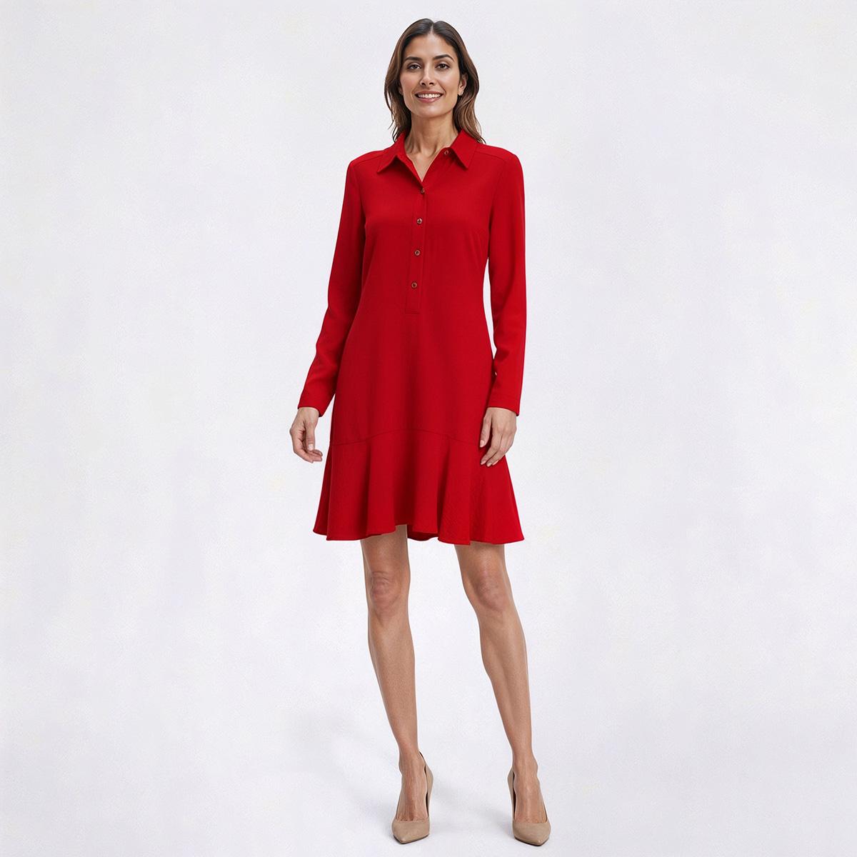 Click here for Womens Emma & Michele Long Sleeve Ruffle Hem Dress prices