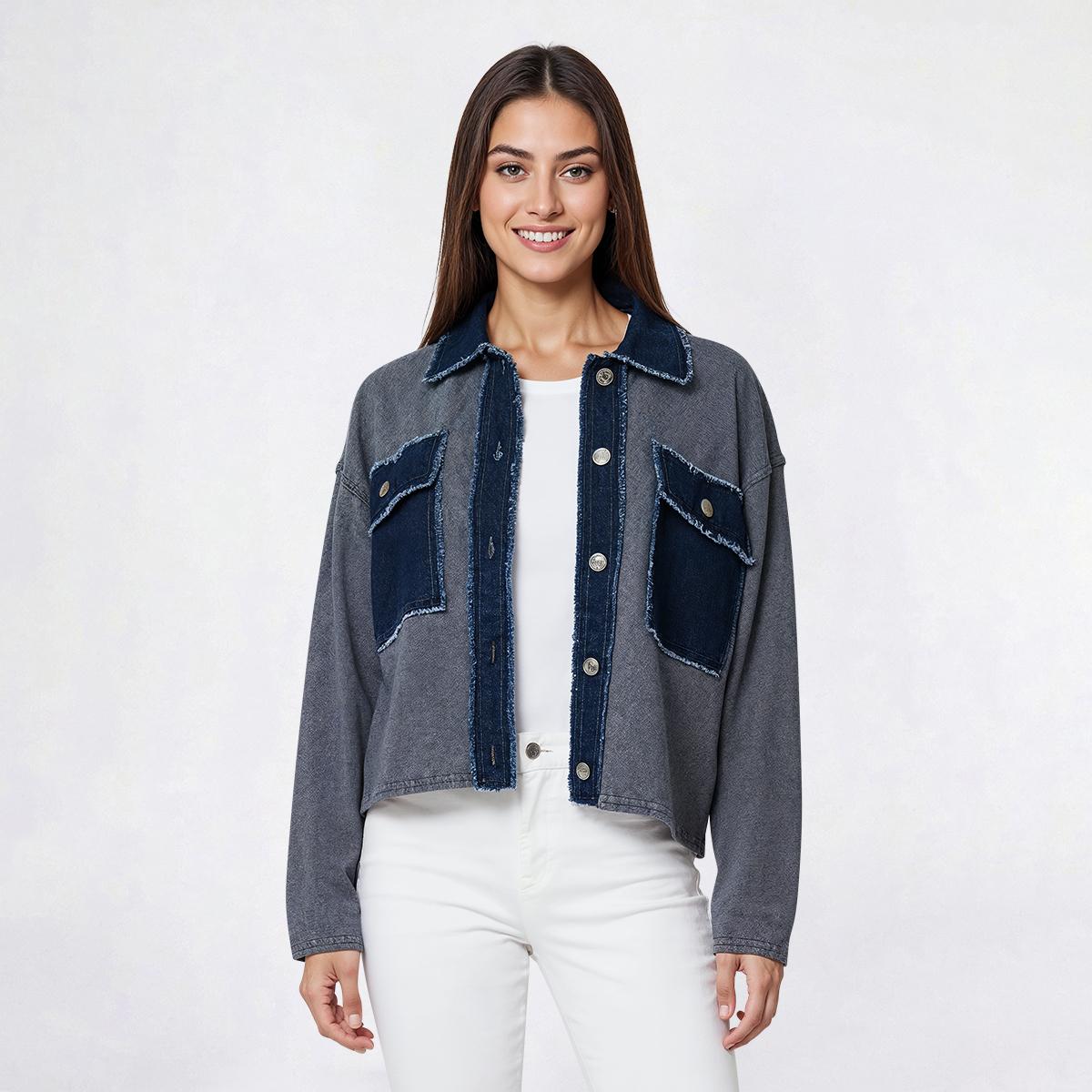 Click here for Womens Nanette Lepore Long Sleeve Frayed Denim Jac... prices