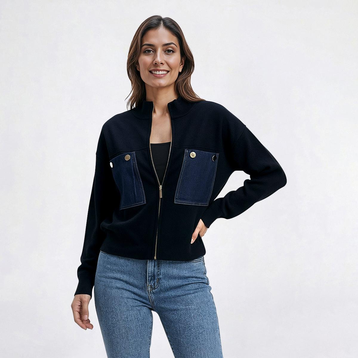 Click here for Womens Nanette Lepore Long Sleeve Zip Front Denim... prices