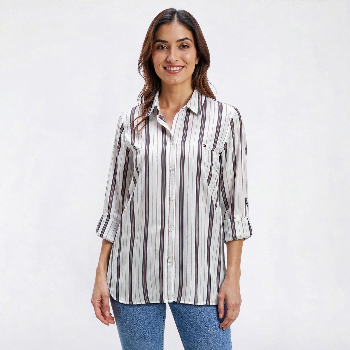 Womens Tommy Hilfiger Sport Stripe Roll Tab Casual Button Down