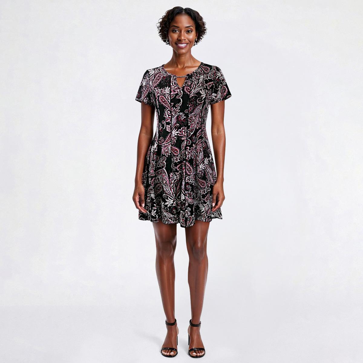 Petite Sami & Jo Short Sleeve Paisley Floral A-Line Dress