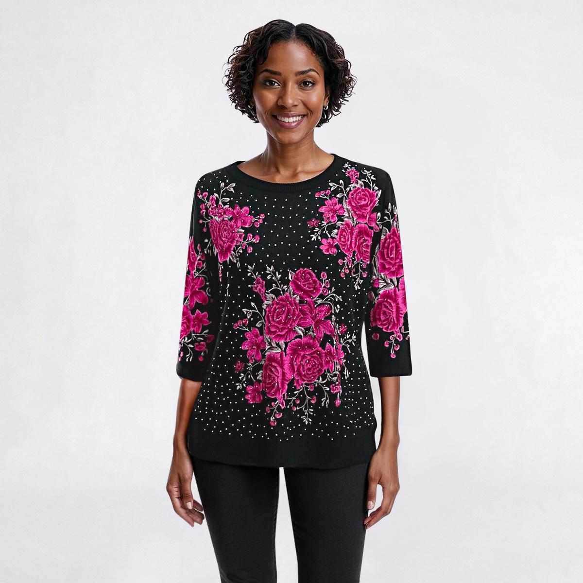 Click here for Petite Emily Daniels 3/4 Sleeve Rhinestone Yoke Fl... prices