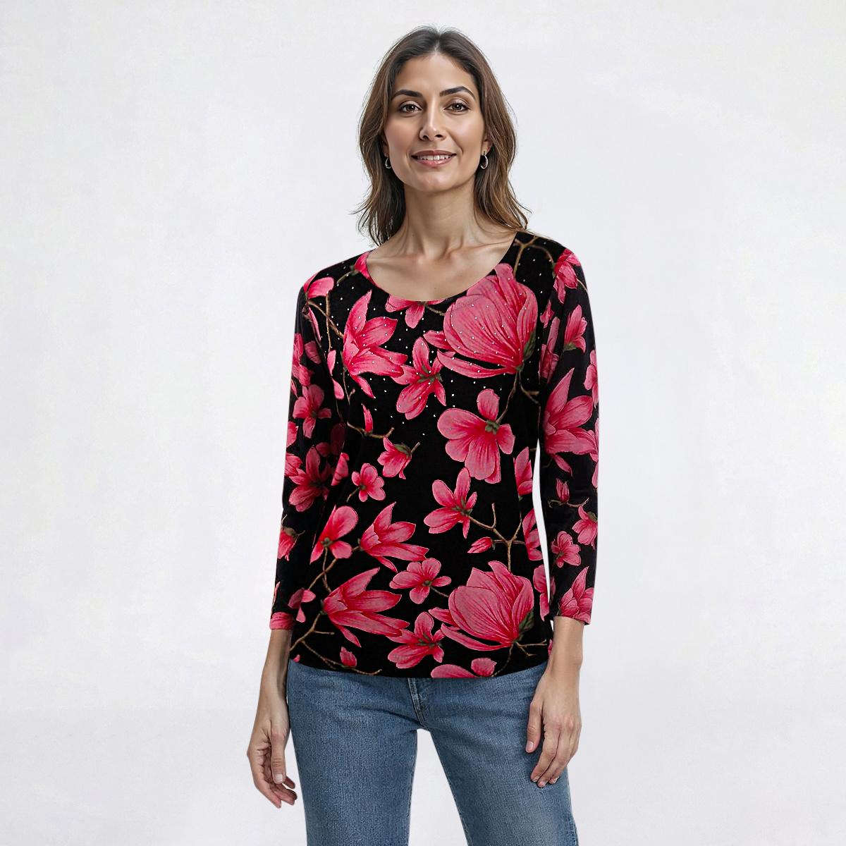 Click here for Petite Emily Daniels 3/4 Sleeve Floral Rhinestone... prices