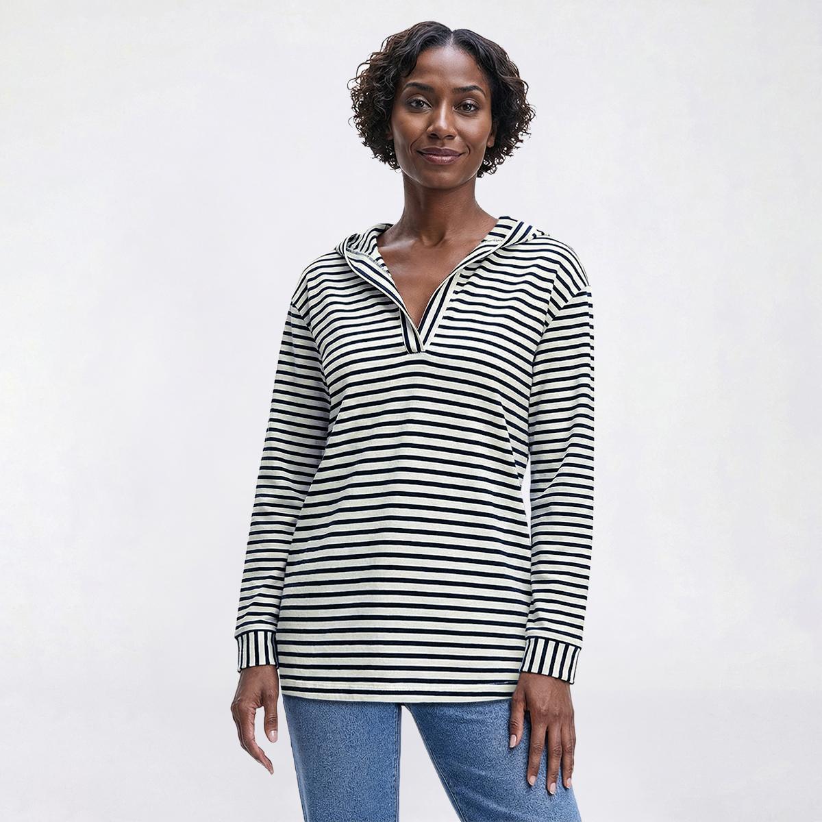 Click here for Petite Hasting & Smith Long Sleeve Stripe Hoodie prices