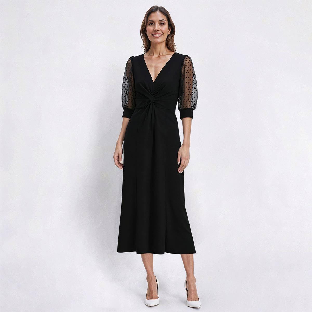 Click here for Womens MSK Clip Dot Sleeve V Neck Twist Midi Dress prices