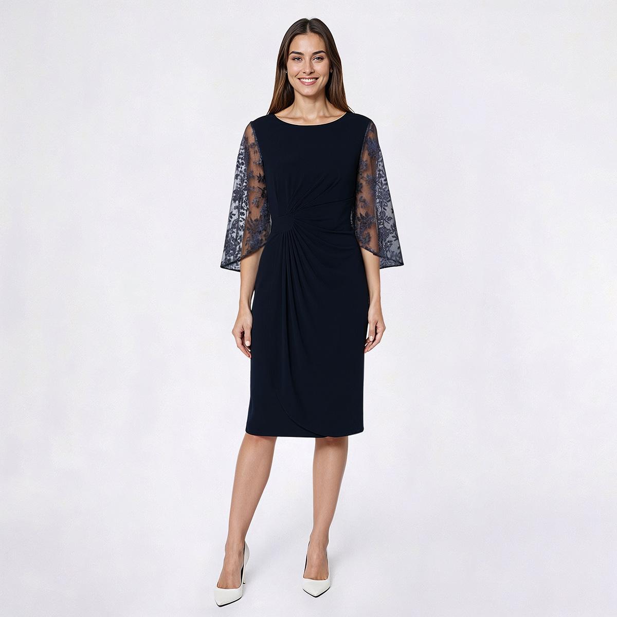 Click here for Womens Connected Apparel 3/4 Sheer Sleeve Side Ruc... prices