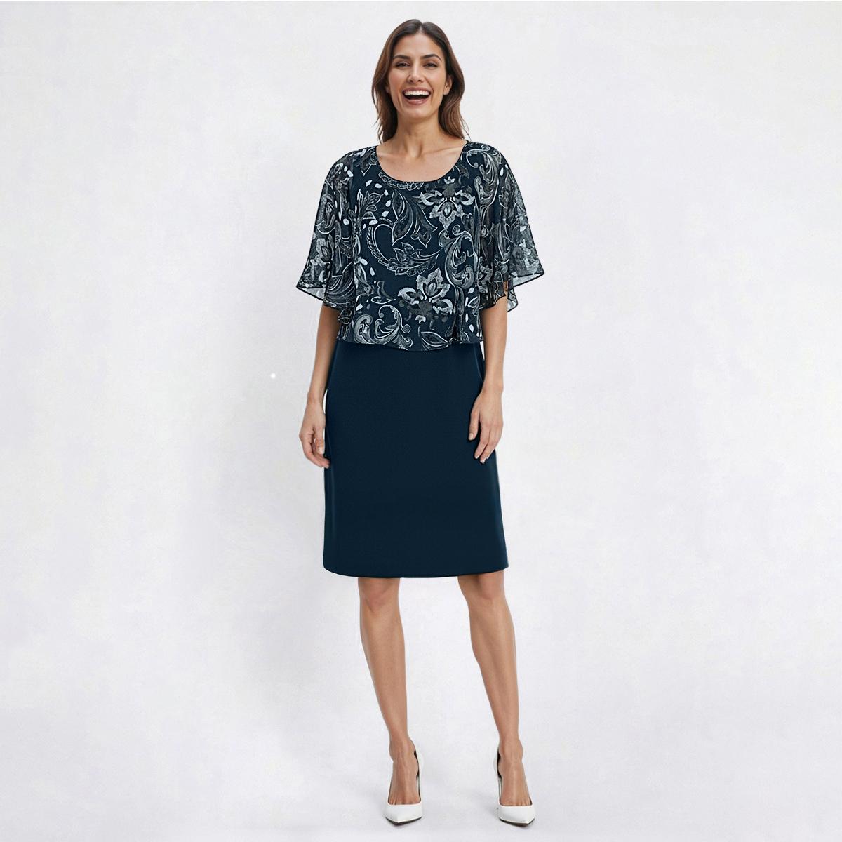 Click here for Petite Connected Apparel Floral Poncho Shift Dress prices