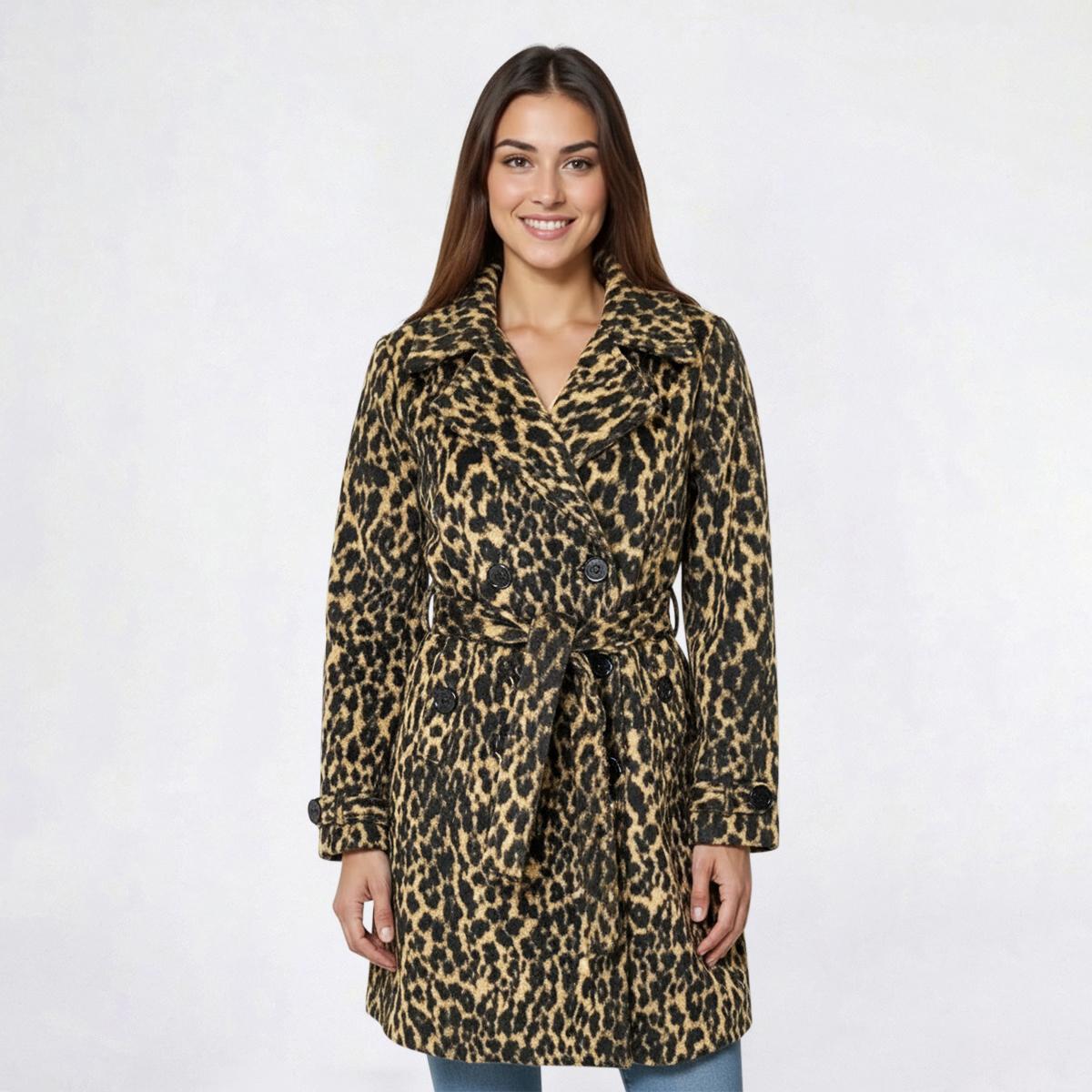 Click here for Womens Steve Madden Leopard Long Faux Wool Trench... prices