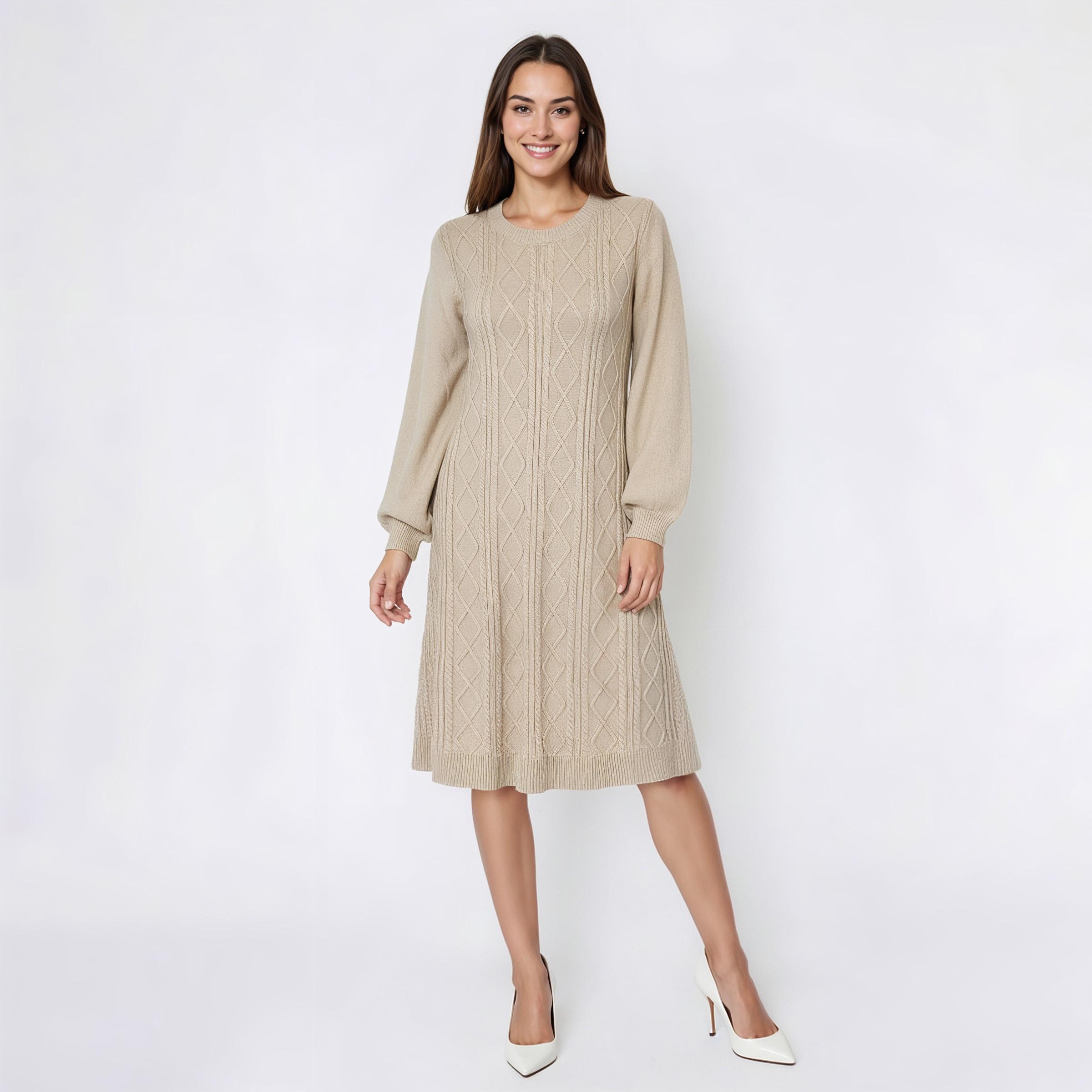 Sandra Darren Petite Cable-Knit Sweater Dress - Cream