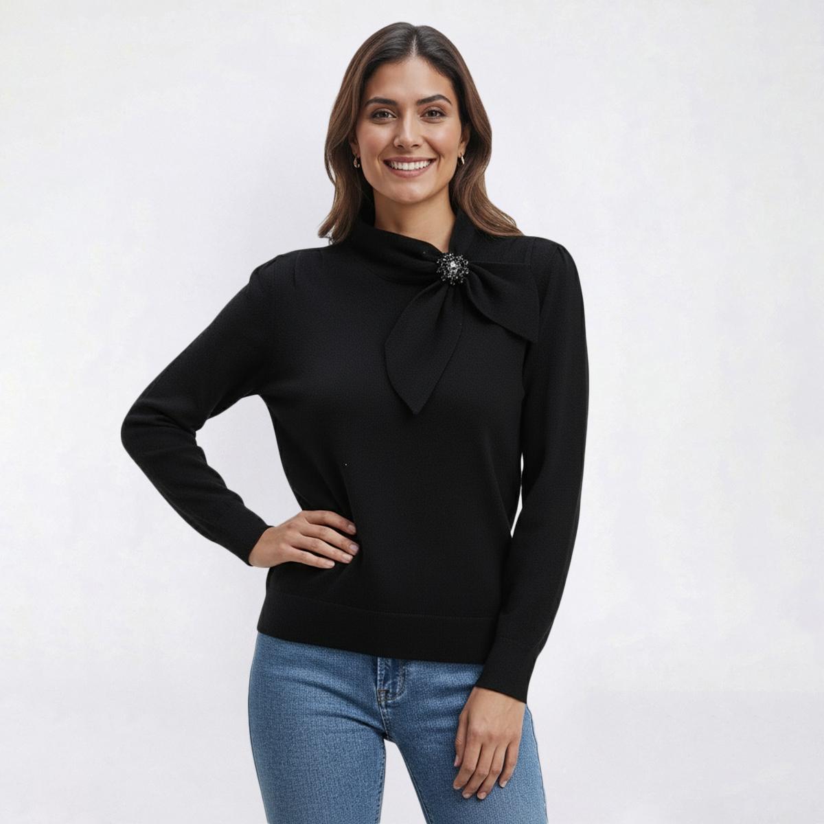 Click here for Womens Kasper Long Sleeve with Brooch Neck Tie Swe... prices