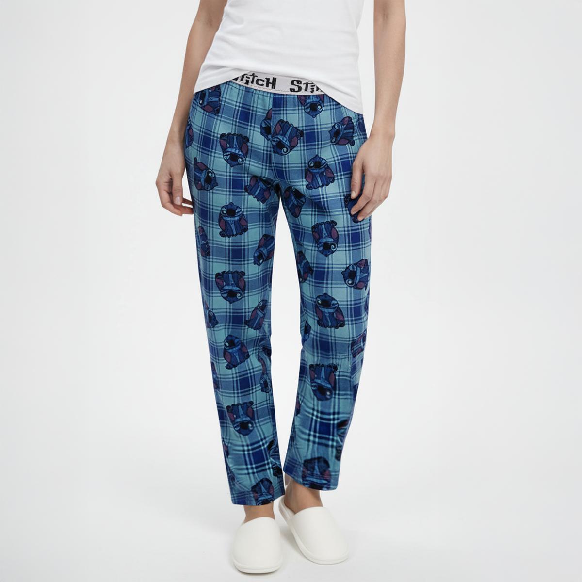 Womens Disney Stitch Ombre Plaid Hacci Pajama Pants