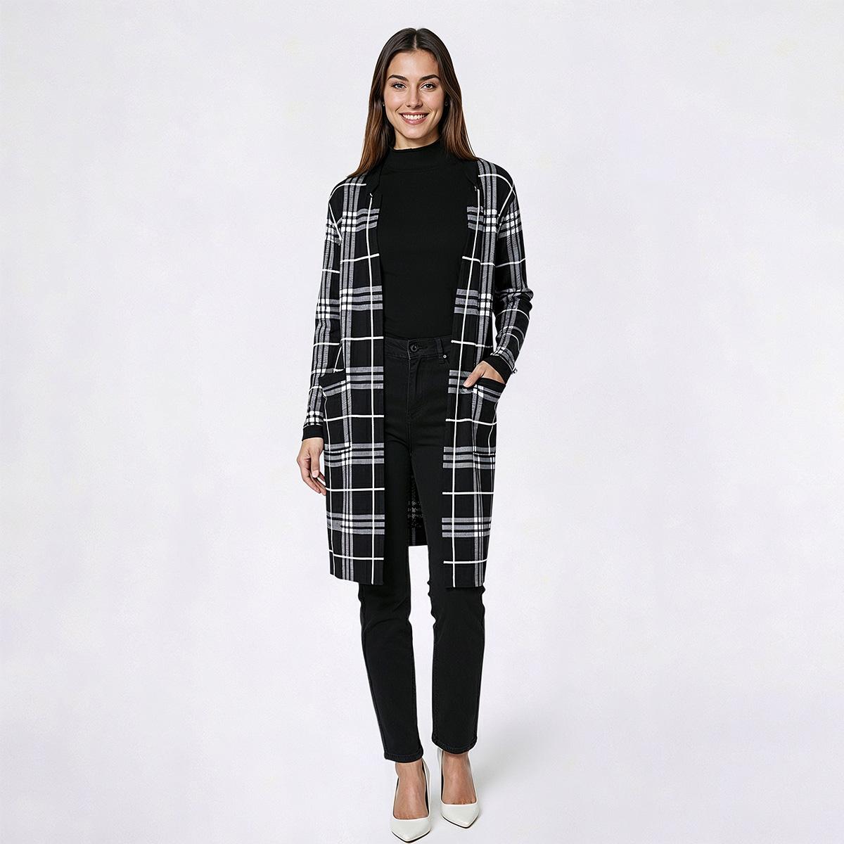 Click here for Womens Kasper Long Sleeve Kiss Open Front Plaid Ca... prices