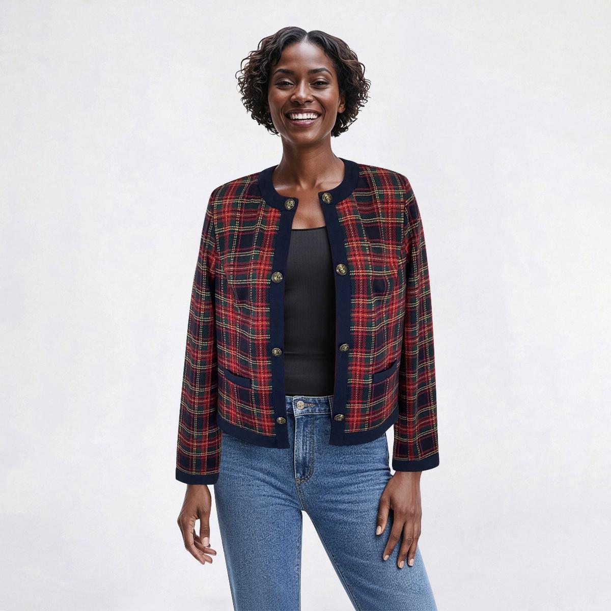 Click here for Womens Tommy Hilfiger Open Front Plaid Jacket prices