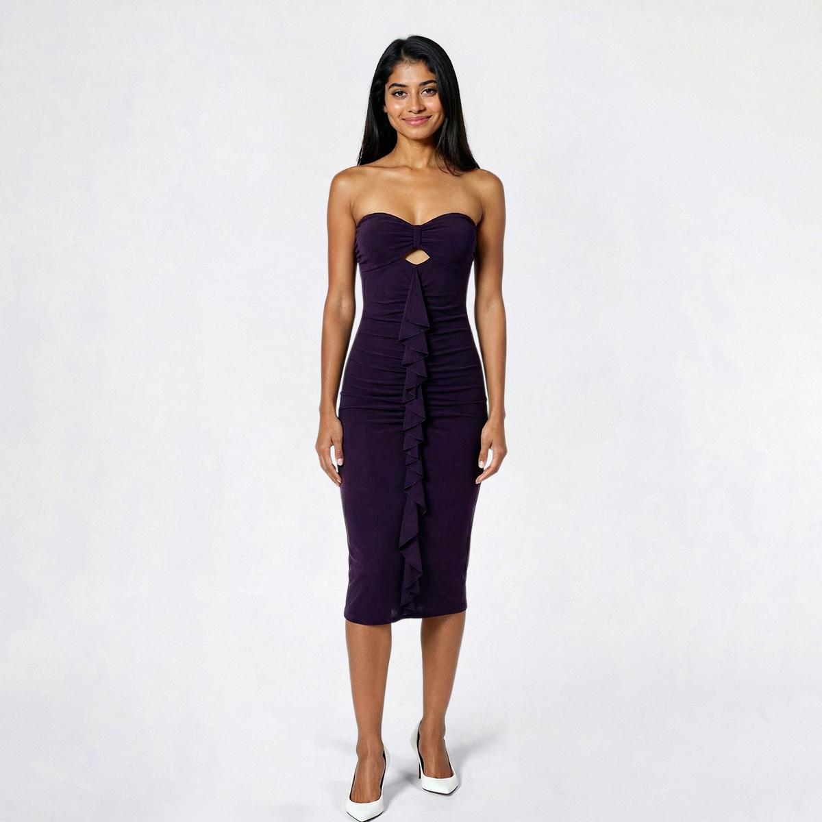 Emerald Sundae Womens Strapless Ruffle Dress - Eggplant