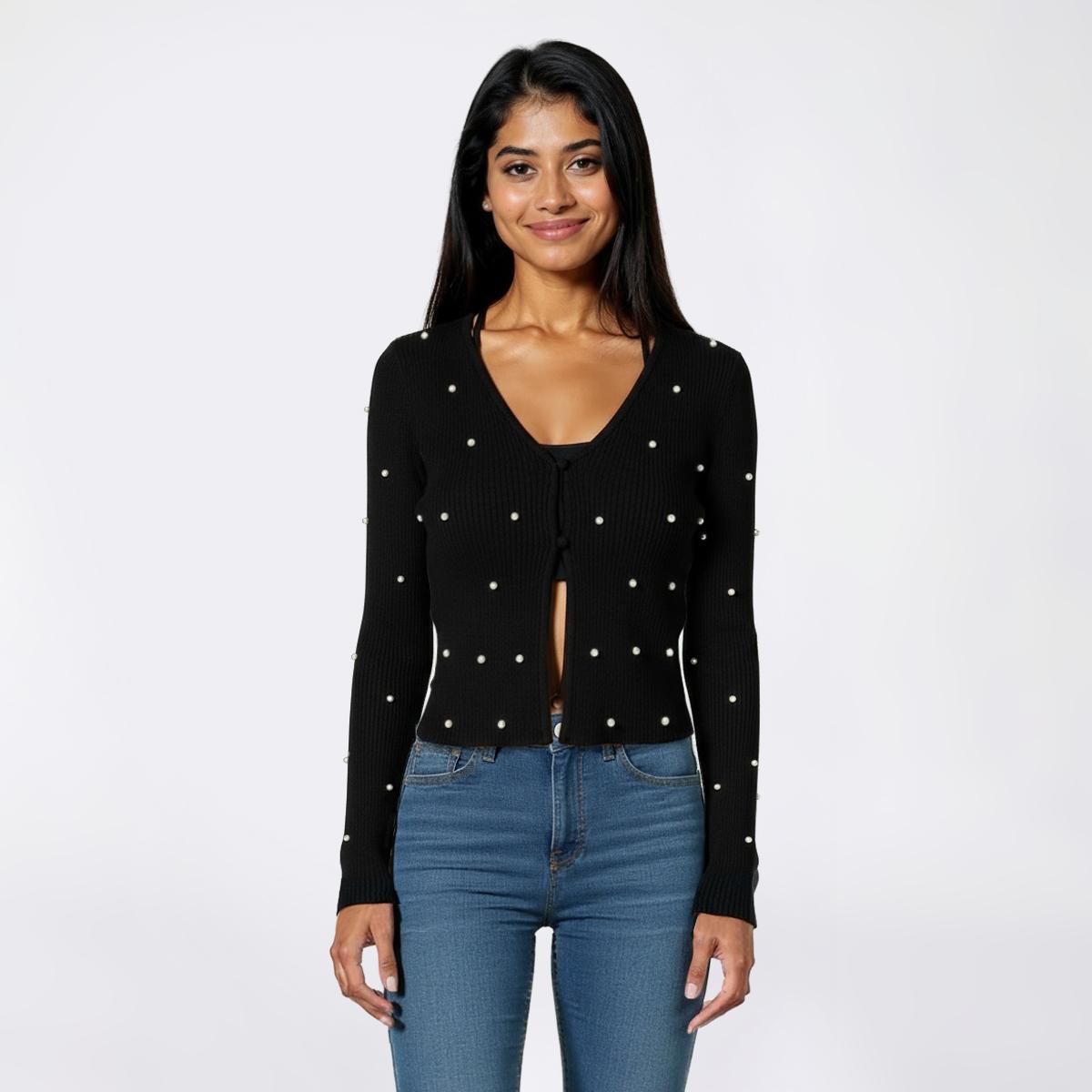 Click here for Junior Madden Girl Pearl Embroidered V Neck Button... prices