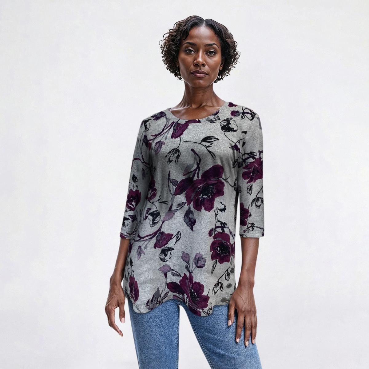Click here for Womens Emily Daniels 3/4 Sleeve Floral Crew Neck H... prices