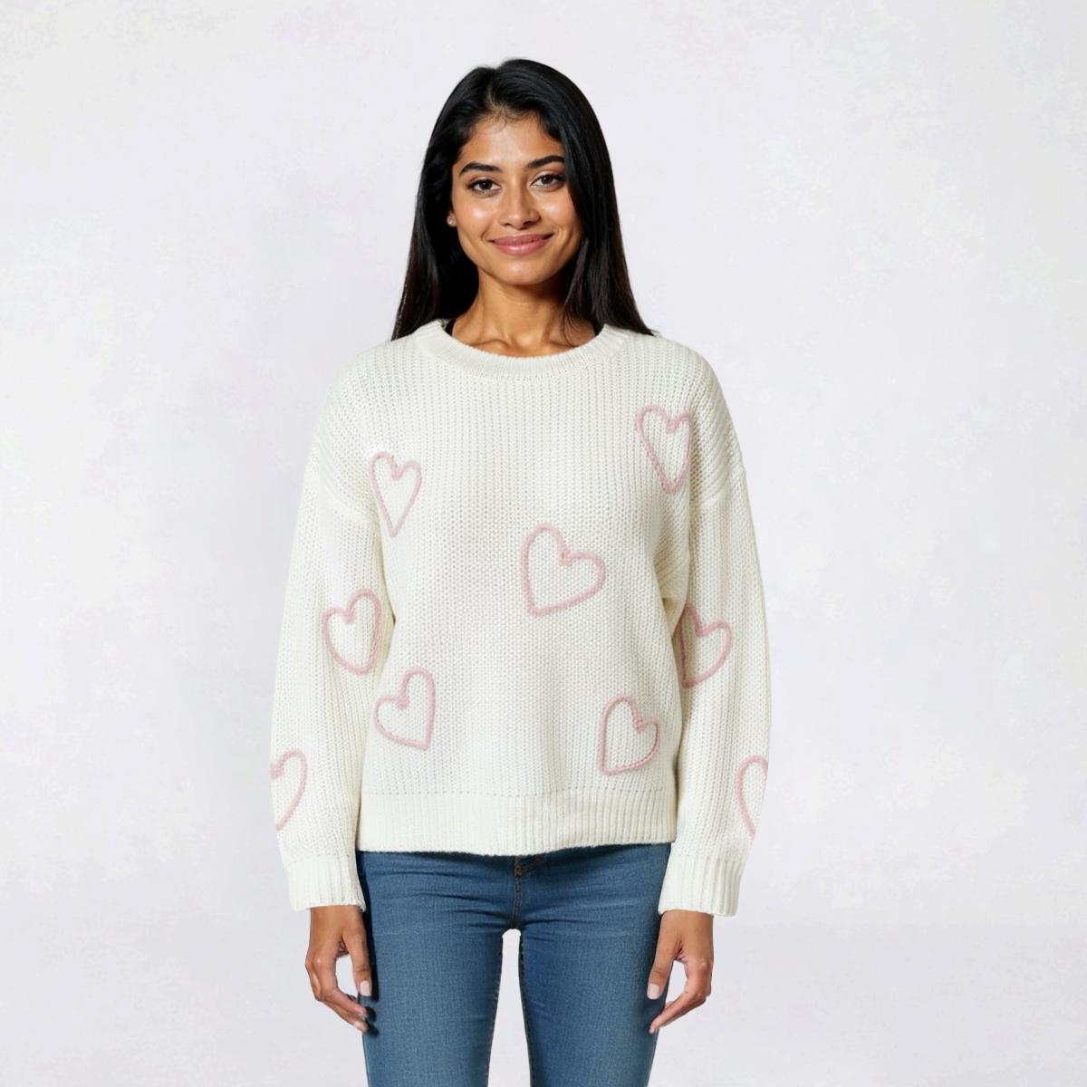 Click here for Juniors No Comment Embroidered Hearts Crew Neck Sw... prices