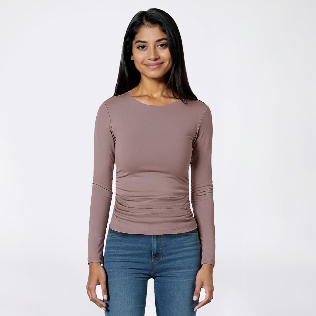 Click here for Juniors Pink Rose Long Sleeve Double Layer Crew Ne... prices