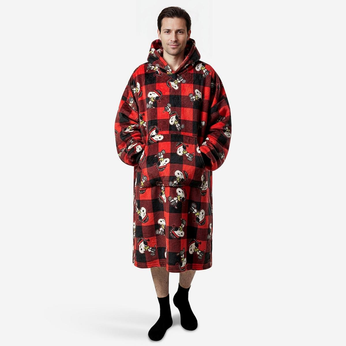 Click here for Mens Peanuts(tm) Snoopy Plaid Pajama Hoodie - Red/... prices