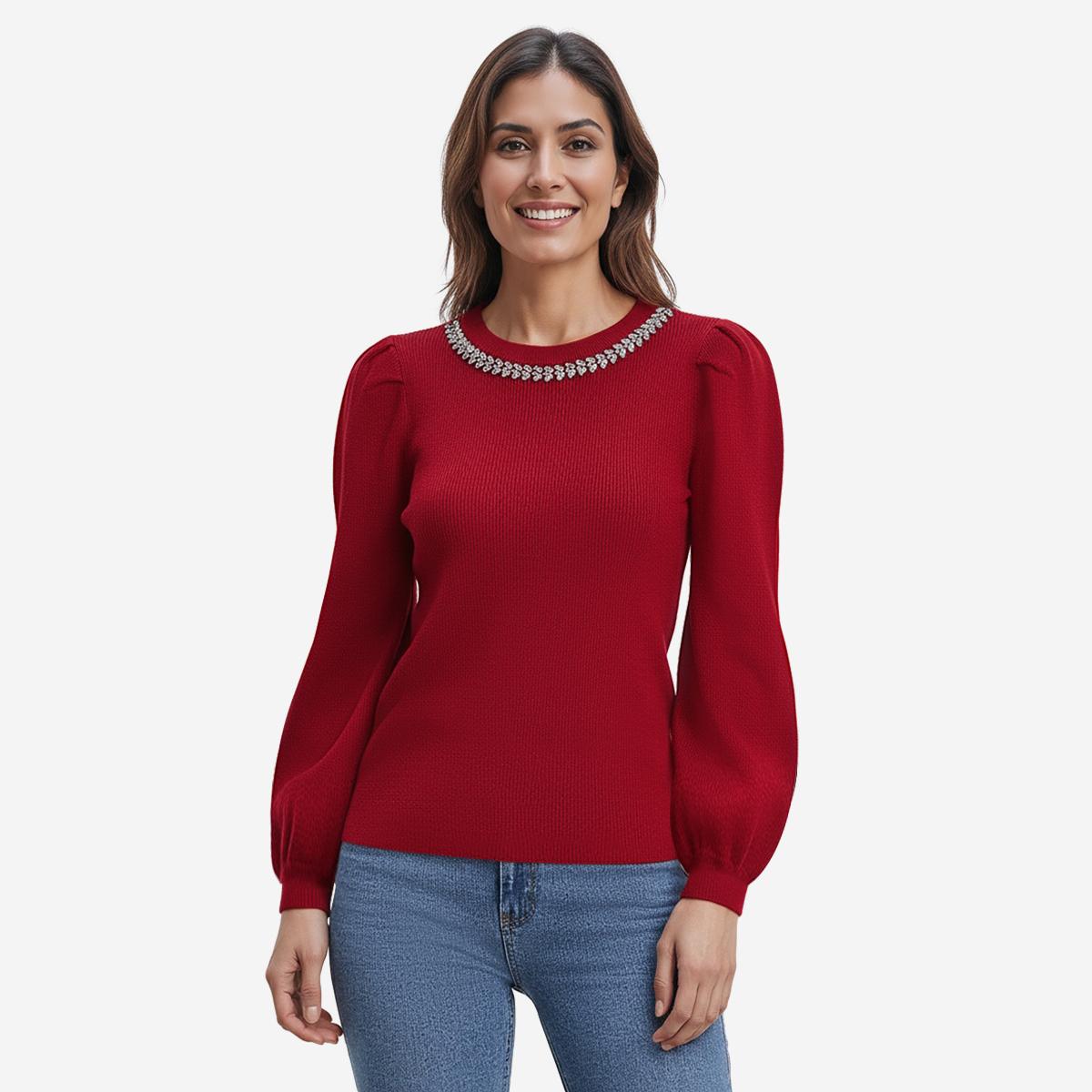 Click here for Womens Anne Klein Long Puff Sleeve Embellished Nec... prices