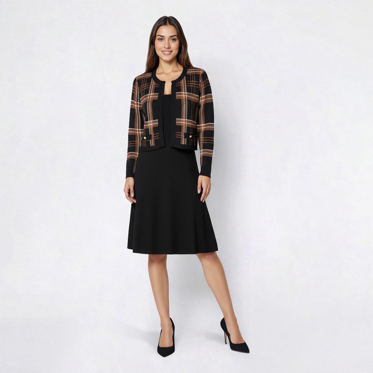 Click here for Womens Sandra Darren Long Sleeve Plaid Mock Jacket... prices