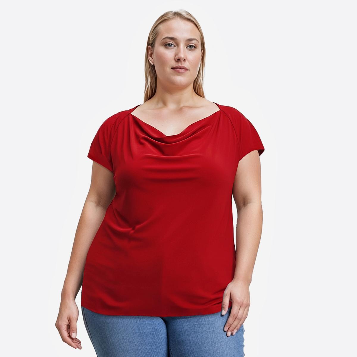 Click here for Plus Size Kasper Cap Sleeve Drape Neck Solid Blous... prices