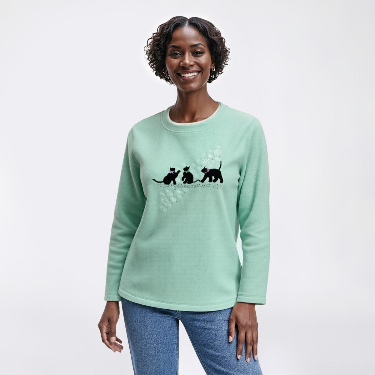 Click here for Petite Bonnie Evans Black Cat Trio Polar Fleece Sw... prices