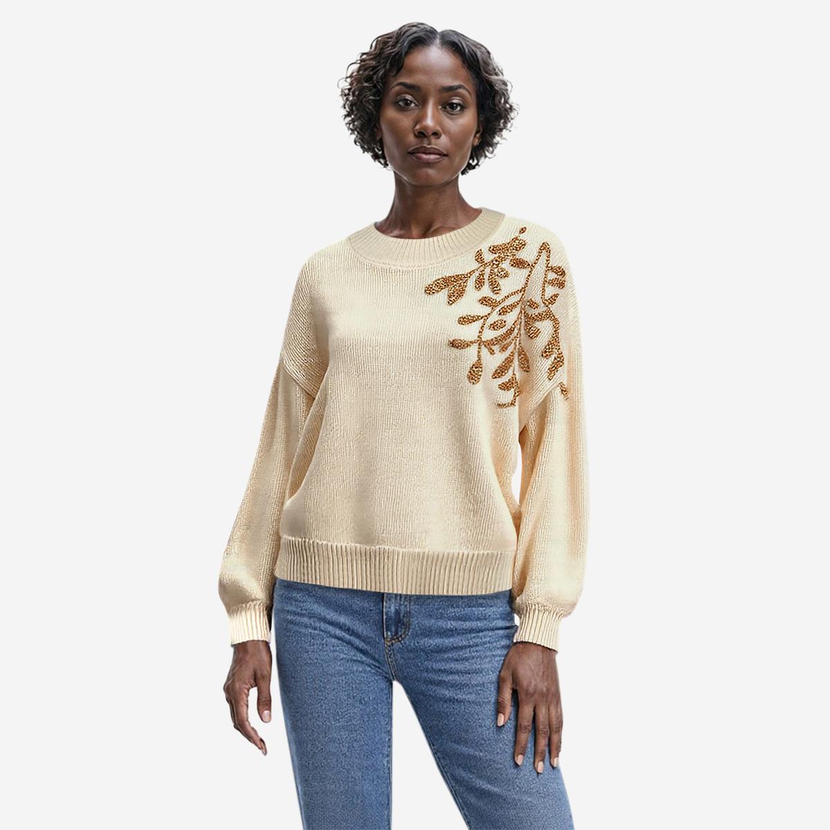 Click here for Womens Nicole Miller Long Sleeve Gold Leaf Embroid... prices