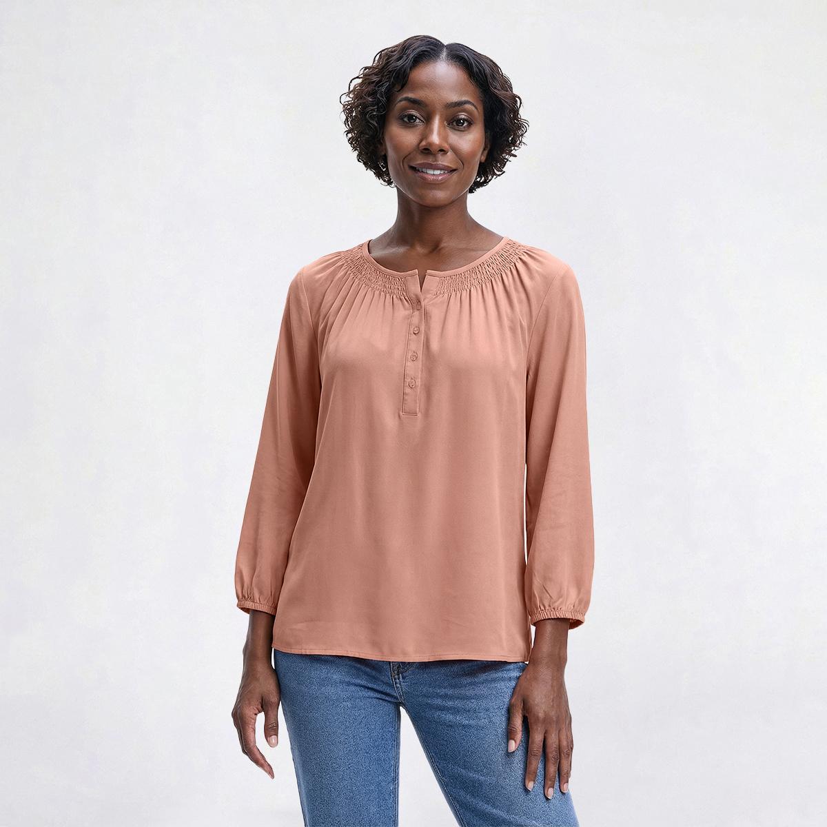 Click here for Plus Size Hasting & Smith 3/4 Sleeve Solid Peasant... prices