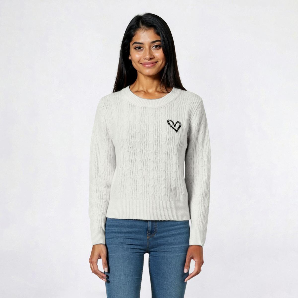 Click here for Juniors Madden Girl Cable Knit Heart Crew Neck Swe... prices