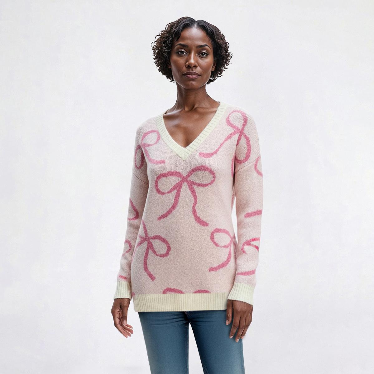 Click here for Womens Hanna & Gracie Long Sleeve V Neck Spaced Bo... prices