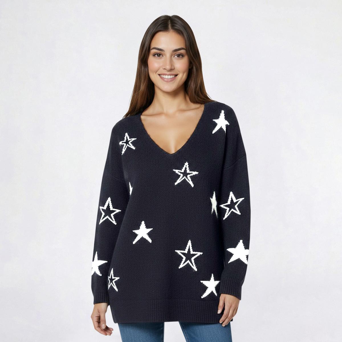 Click here for Womens Hanna & Gracie Long Sleeve V Neck Star Inta... prices