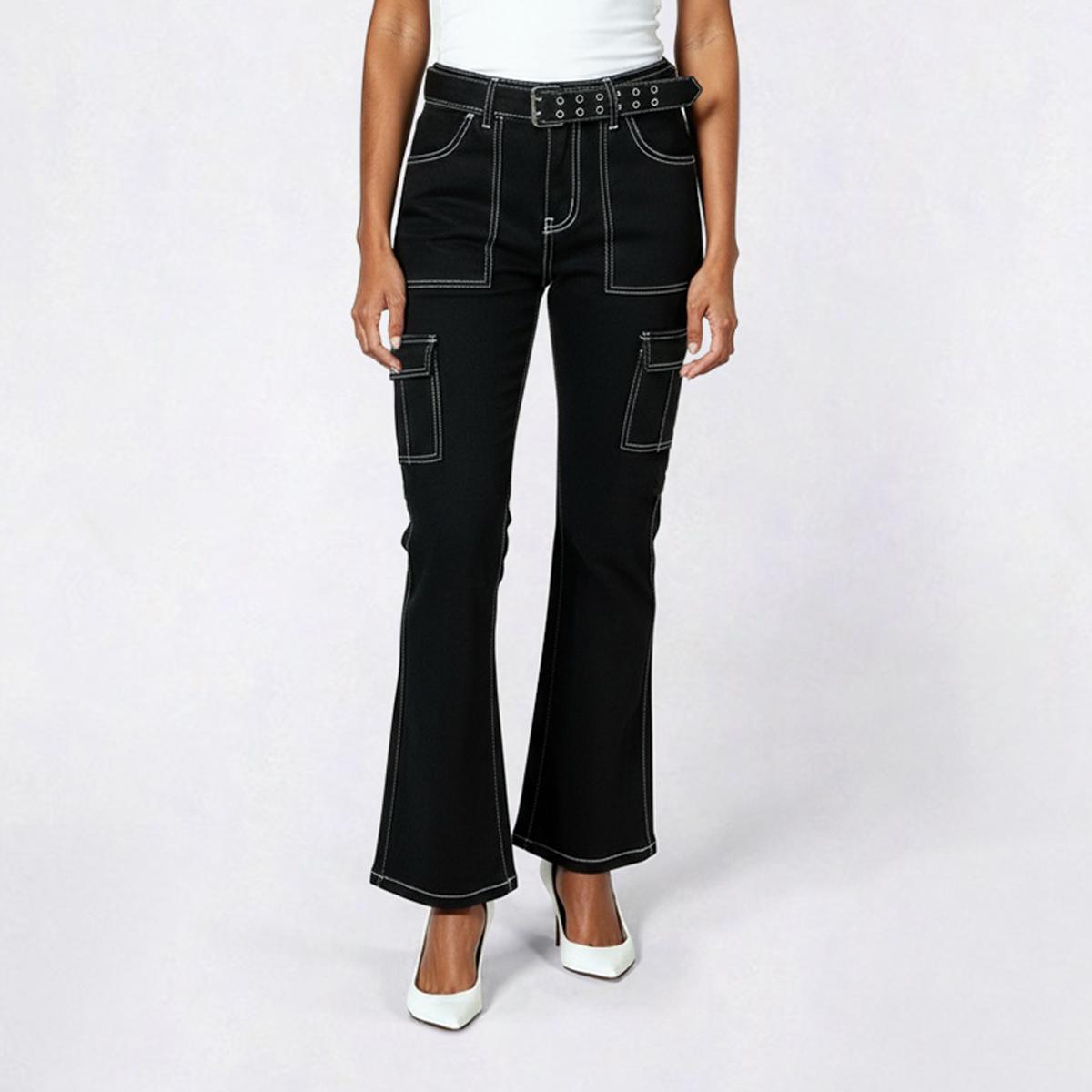 Click here for Juniors No Comment Cargo Flare Jeans with Matching... prices
