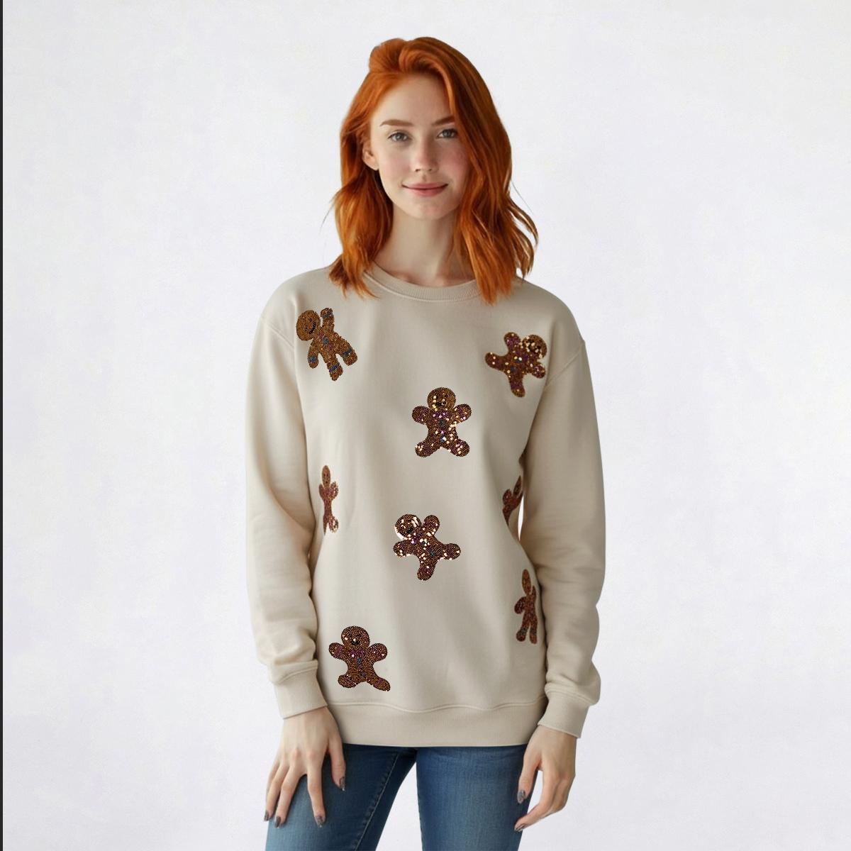 Click here for Juniors No Comment Gingerbread Man Sequin Crew Nec... prices