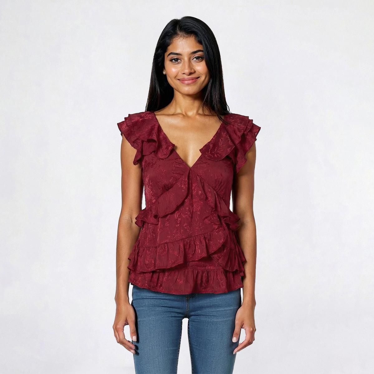 Click here for Juniors Trixxi Double Flutter Sleeve V-Neck Ruffle... prices