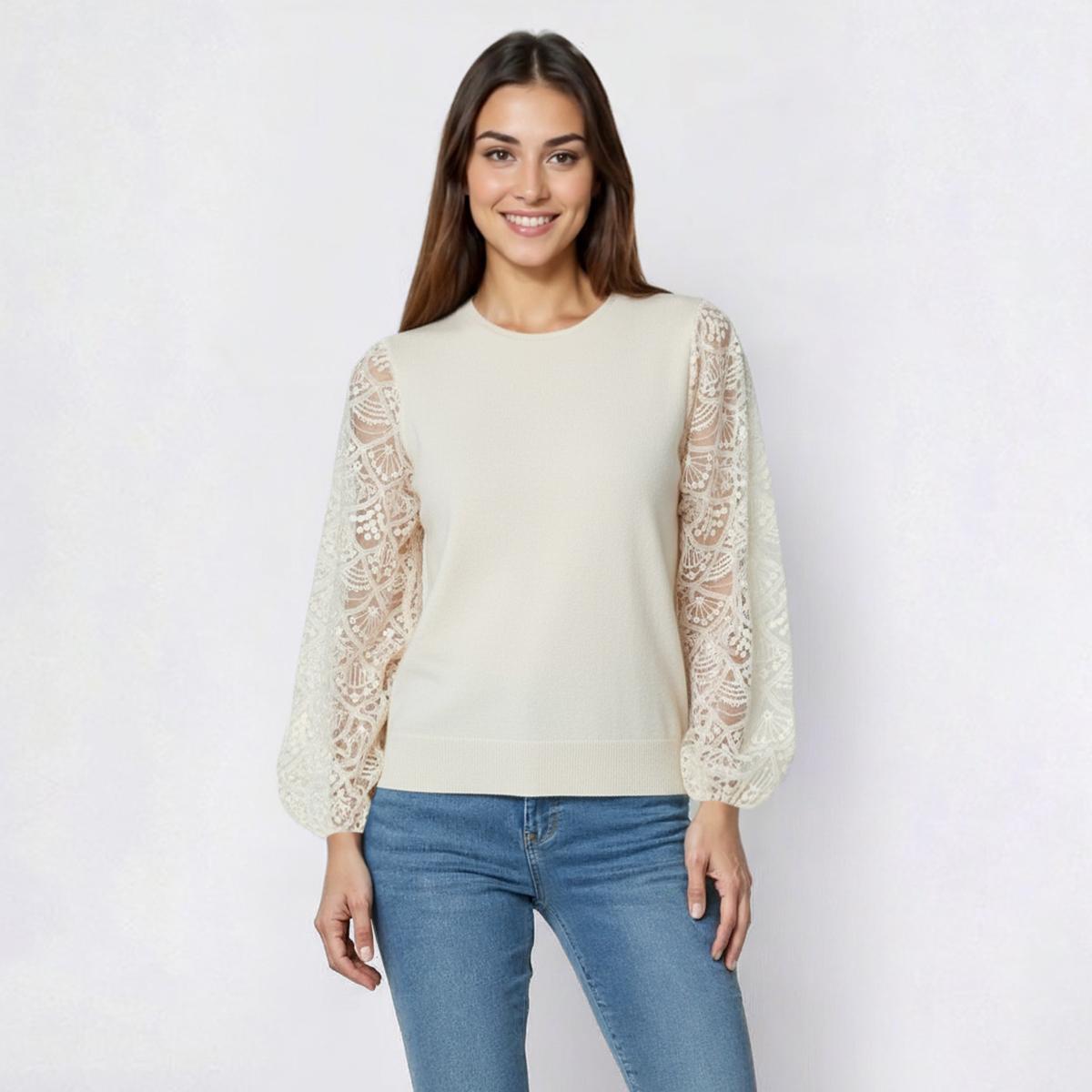 Click here for Womens Adrianna Papell Floral Dot Lace Sweater prices